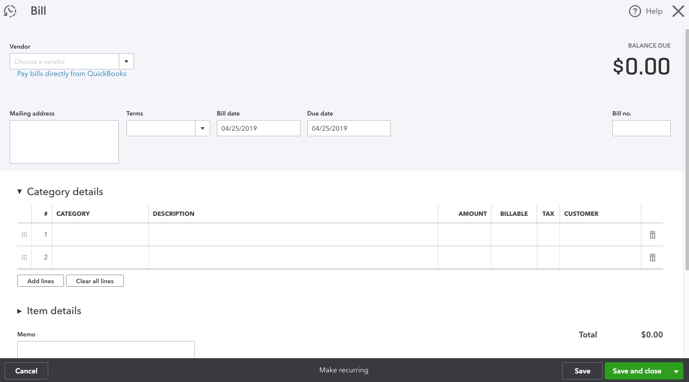 Enter A Bill From A Vendor QuickBooks Online Gentle Frog Bookkeeping 