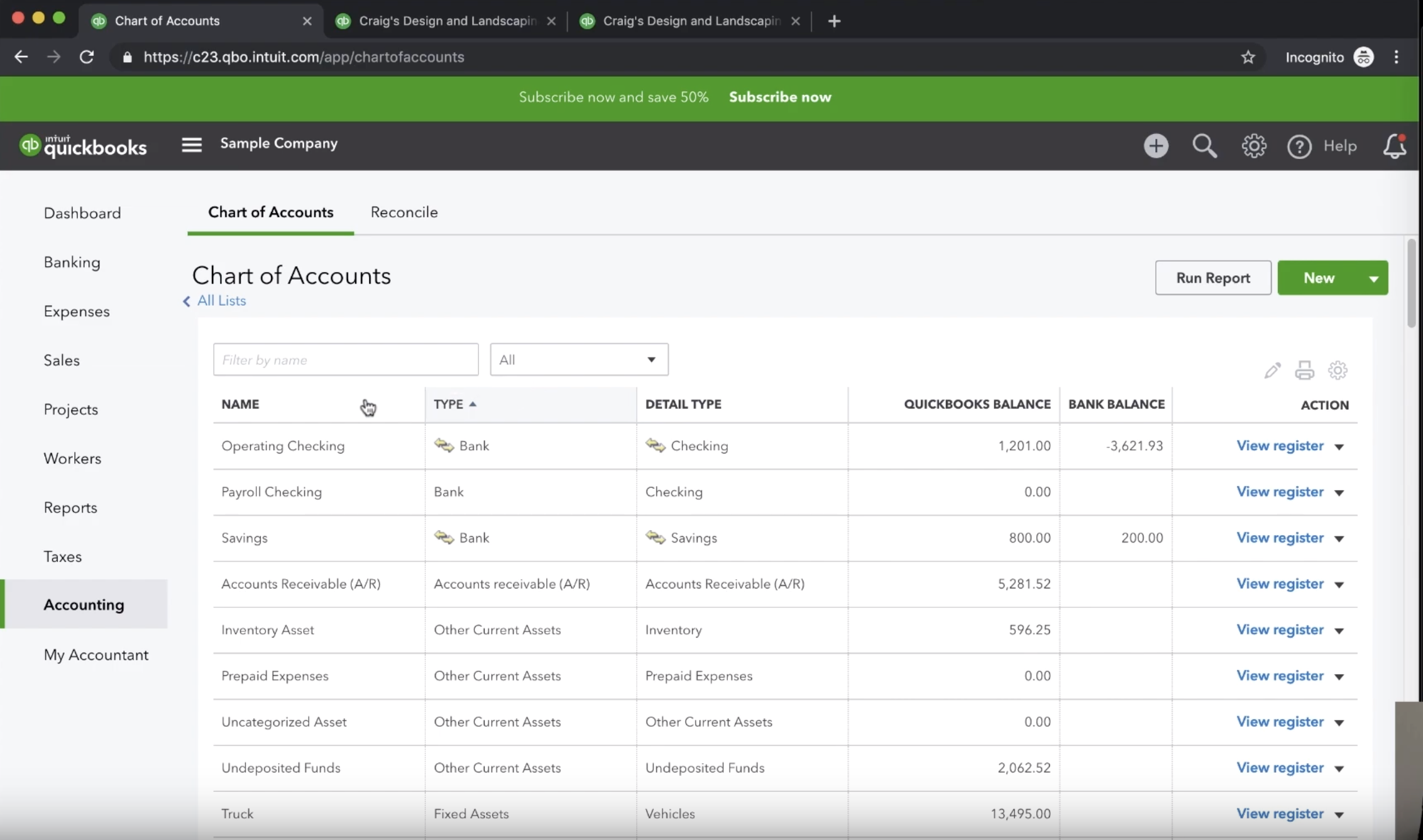 Quickbooks Chart Of Accounts