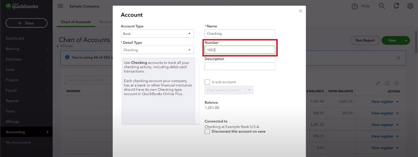 Turning On Chart Of Account Numbers Quickbooks