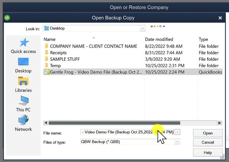 How to Back Up and Restore a QuickBooks Desktop File - Gentle Frog ...