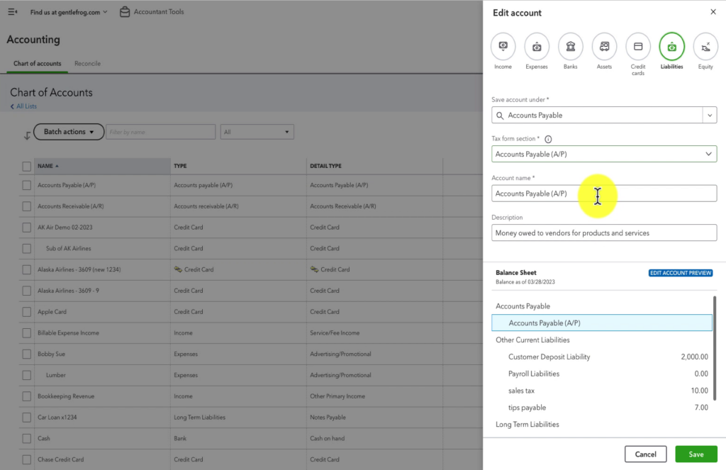 A Guide To The Chart Of Accounts In QuickBooks Online Gentle Frog